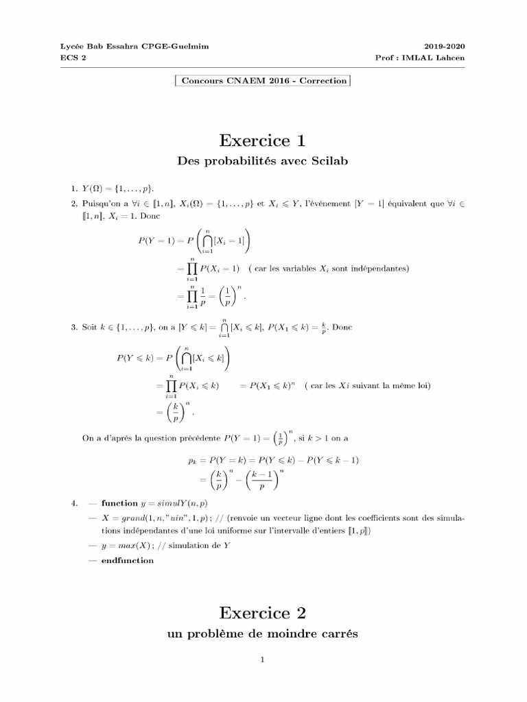 Cnaem Maths Ecs 2016 Corrige | PDF