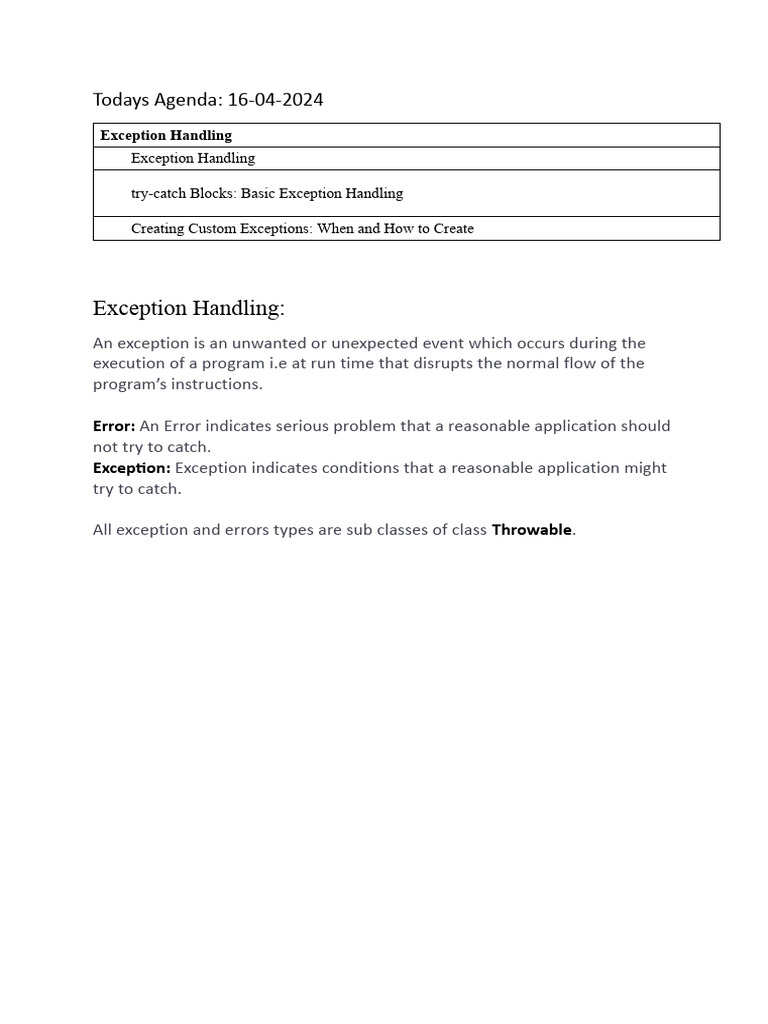 Java Exception Handling Guide | PDF | Class (Computer Programming ...