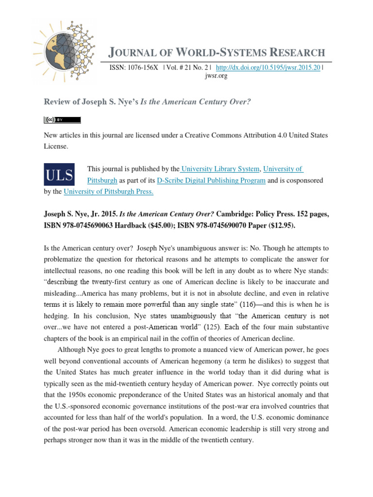Review of Joseph S Nye JR Is The American Century | PDF | World Systems ...