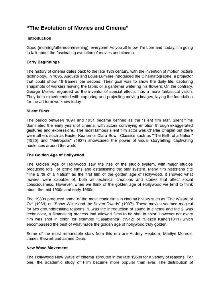 “The Evolution of Movies and Cinema” | PDF | Cinematography | Cinema Of ...