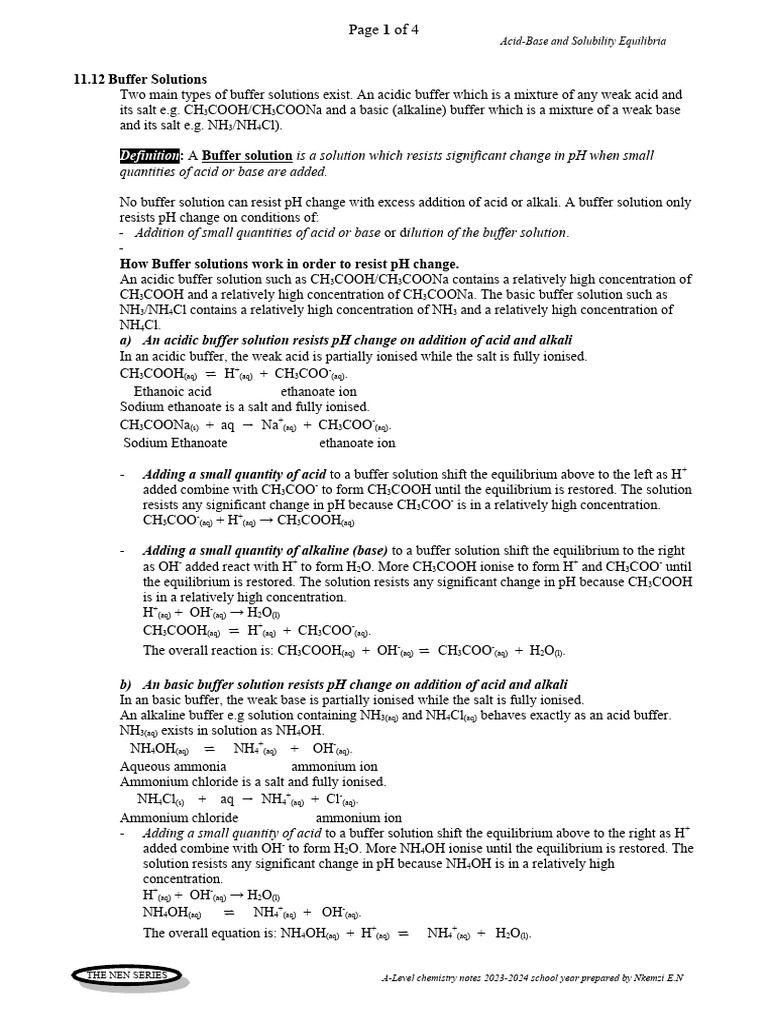 Acid-Base Equilibria 01-TEXTBOOK - TCHA | PDF | Buffer Solution | Salt ...