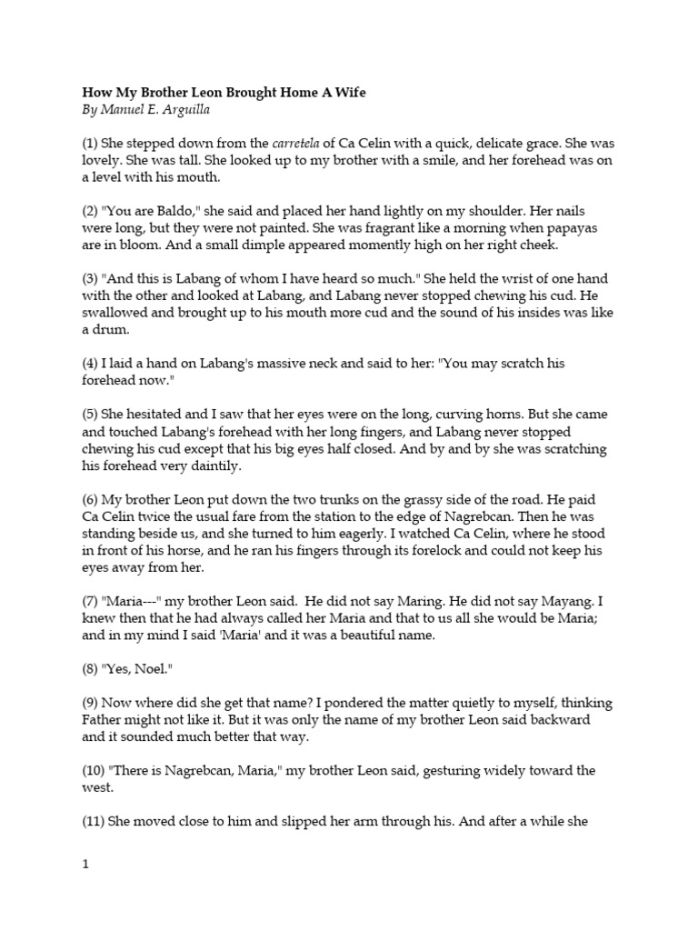 How My Brother Leon Brought Home A Wife (ManuelEArguilla) | PDF | Laughter
