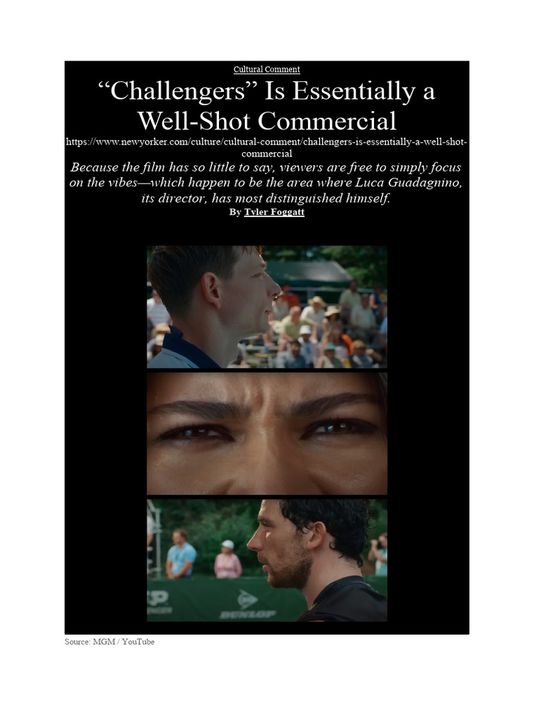 5 "Challengers" Is Essentially A Well-Shot Commercial | PDF | Sports ...
