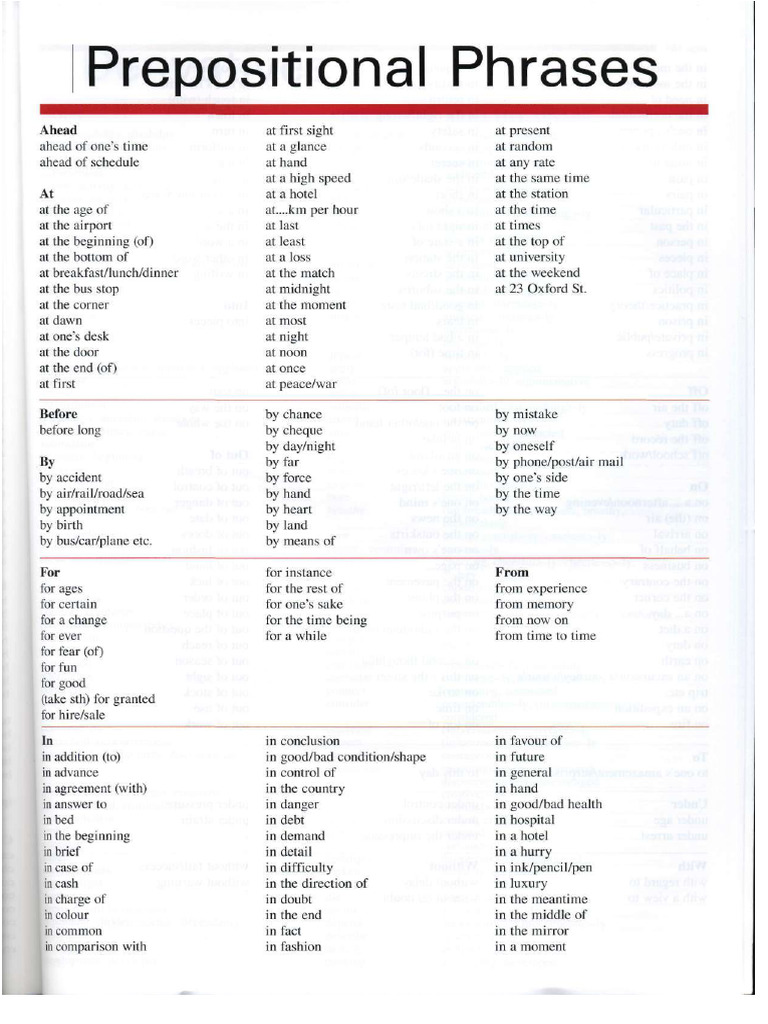 Prepositional phrases, derivatives and irregulars | PDF