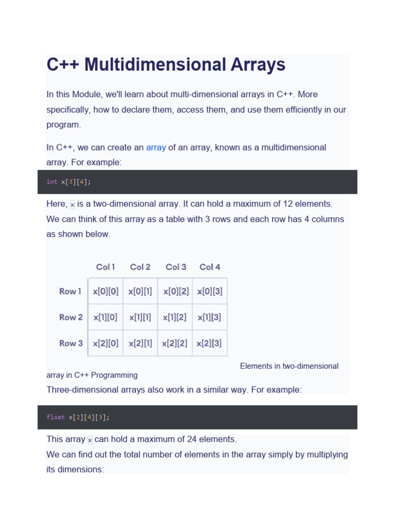 C Multi Dimensional Array Module Pdf Computer Programming Computer Data 5934