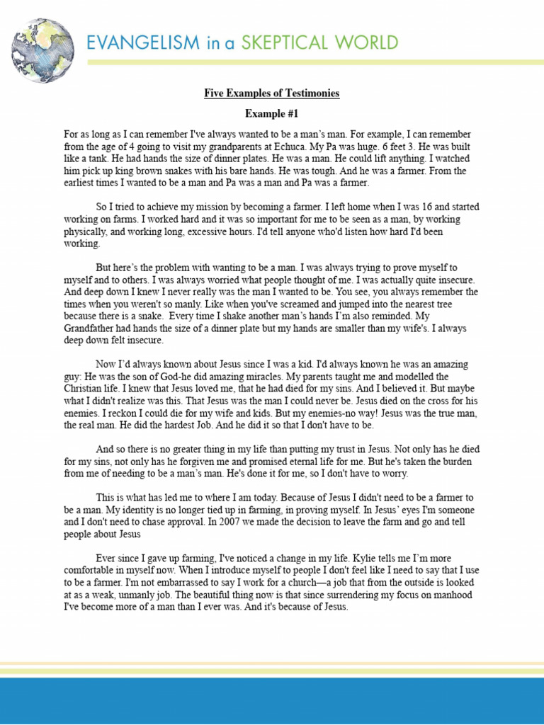 Five Examples of Testimonies | PDF | Jesus | Prayer