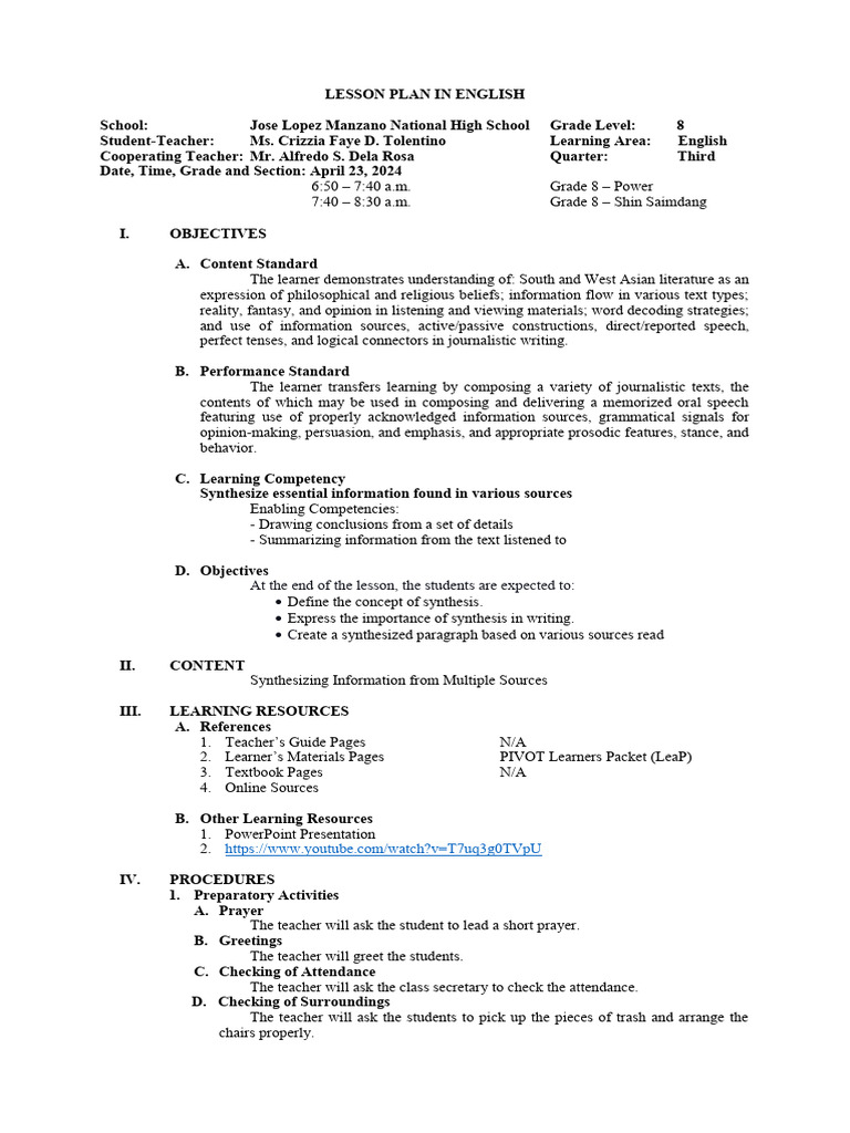 4th Quarter Week 4- Day 1 | PDF | Learning | Inference
