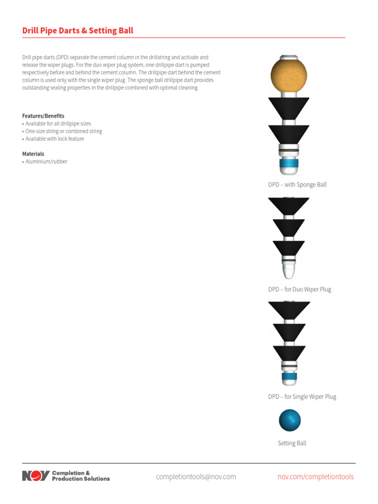 Drill Pipe Darts and Setting Ball Data Sheet | PDF