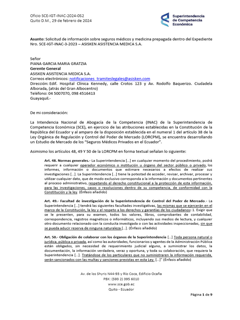 Oficio Sce Igt Inac 2024 052 Asisken | PDF | Seguro