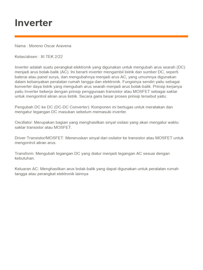 Fungsi dan Prinsip Kerja Inverter | PDF