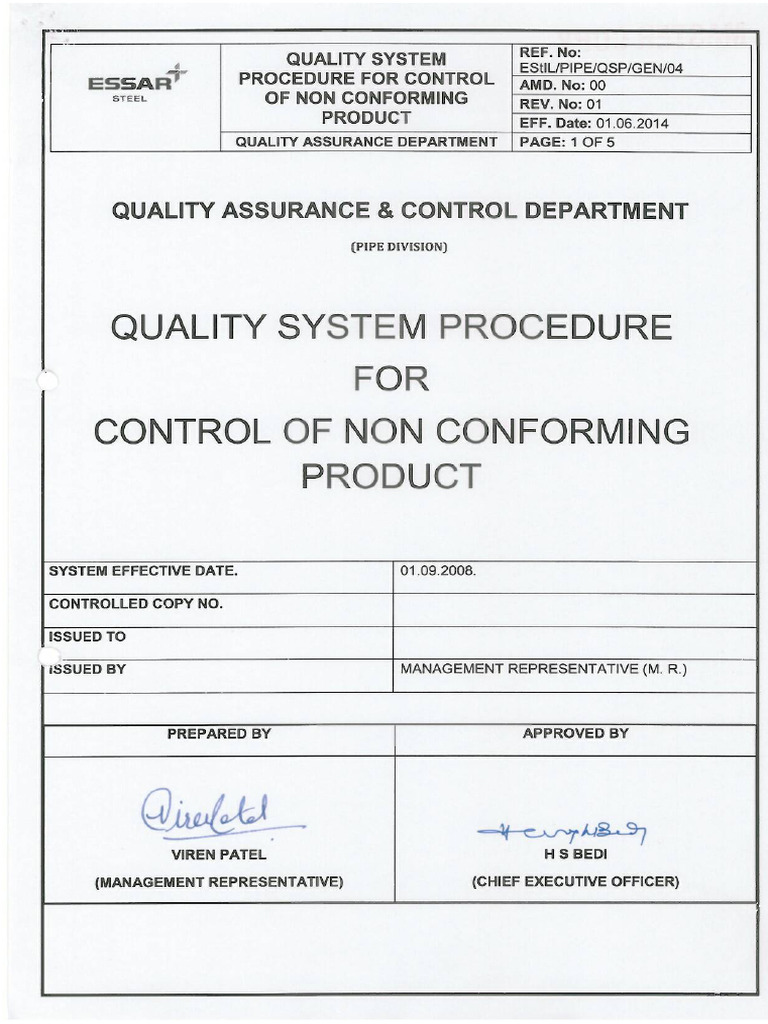 Annex 7.20 - WI Control of NC Product | PDF