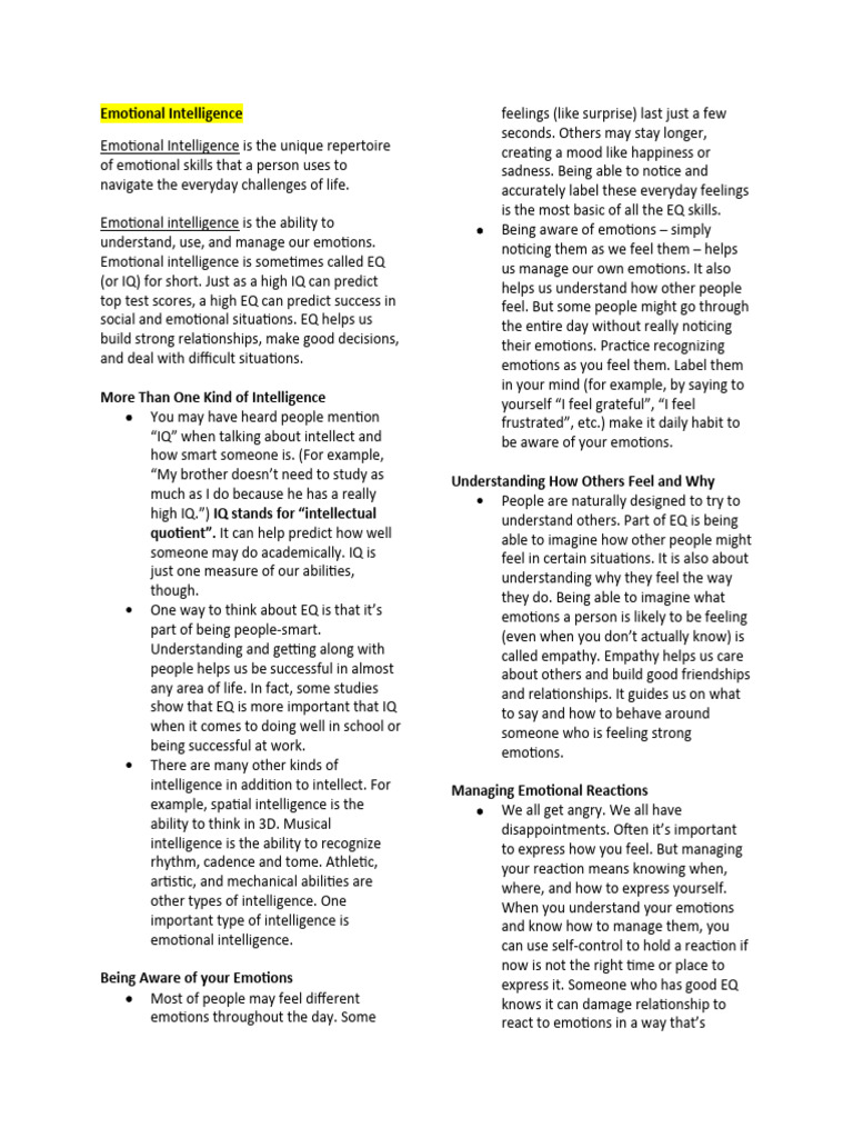 Emotional Intelligence (Lesson3) | PDF | Emotional Intelligence ...