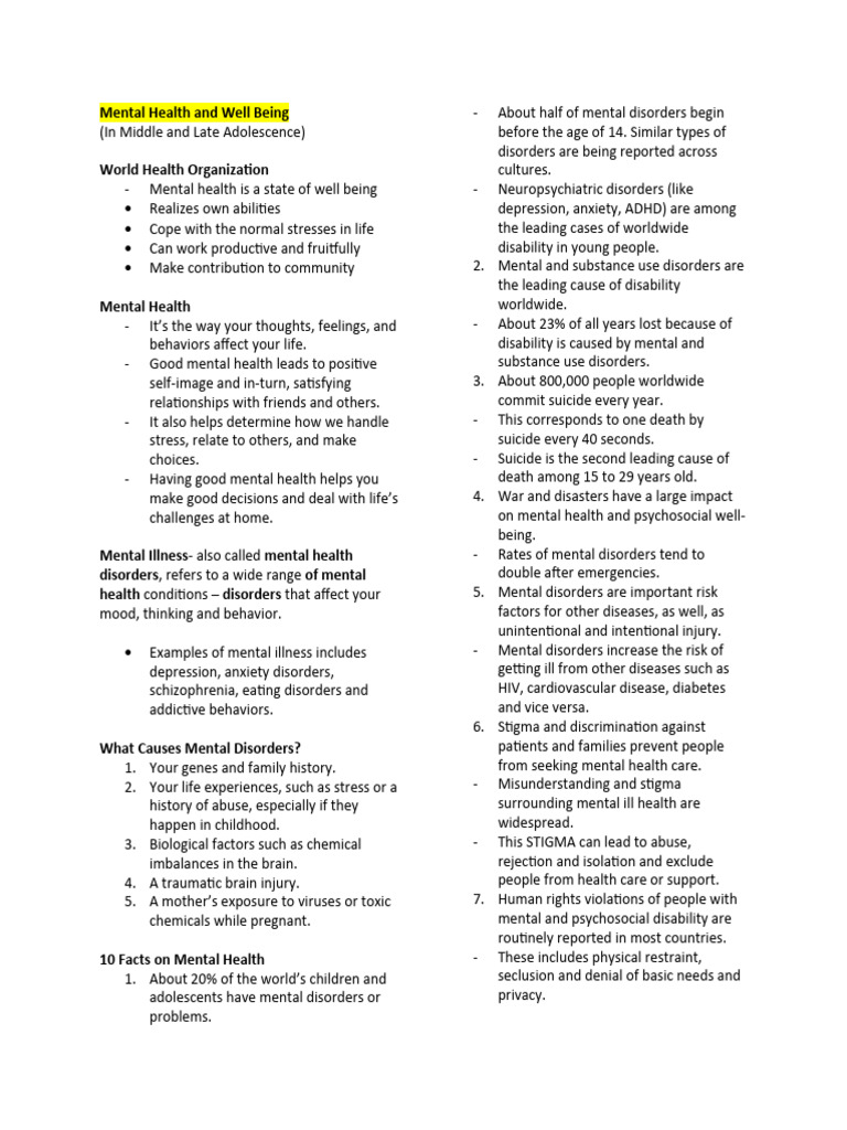 Mental Health and Well Being (Lesson2) | PDF | Mental Disorder | Suicide