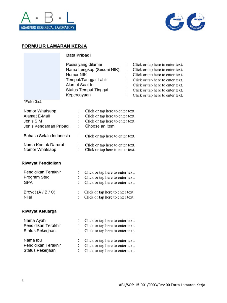 Formulir Lamaran Kerja Lengkap | PDF | Karier & Perkembangan