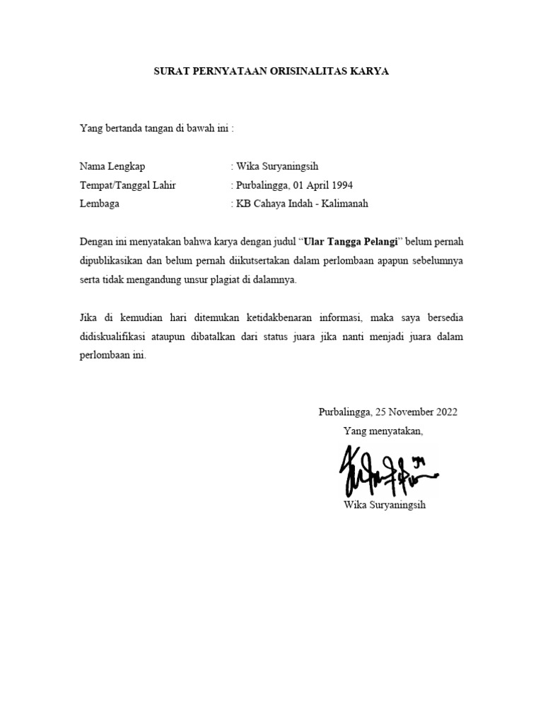 Surat Pernyataan lomba APE | PDF