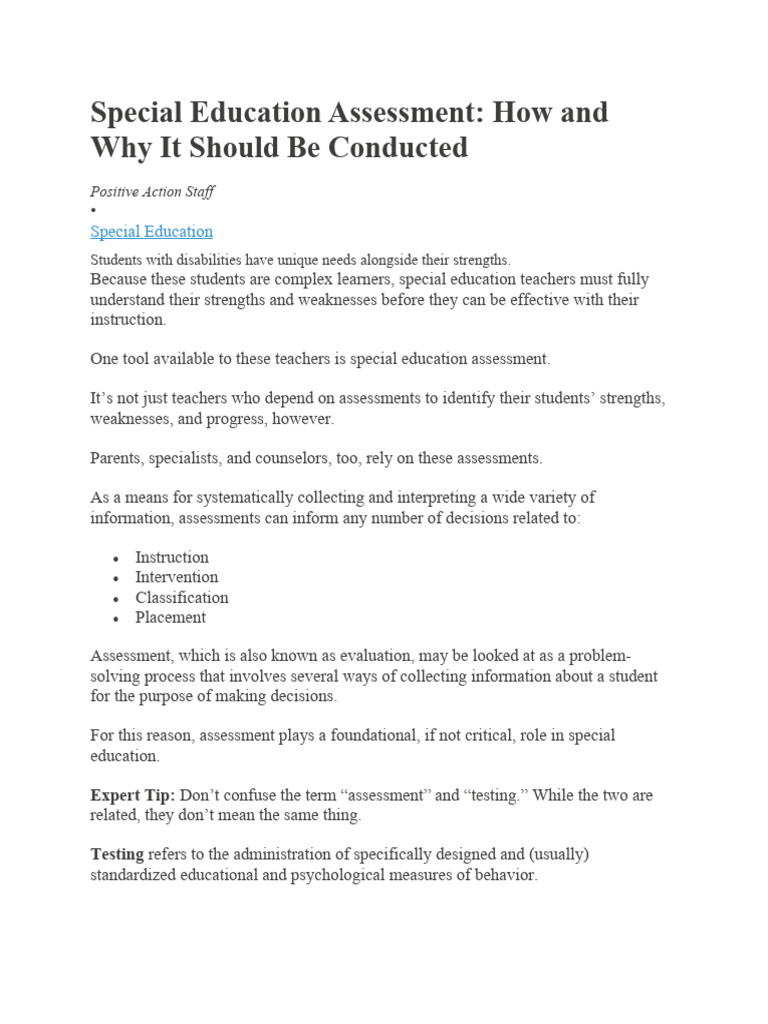 Special Education Assessment Guide | PDF | Educational Assessment ...