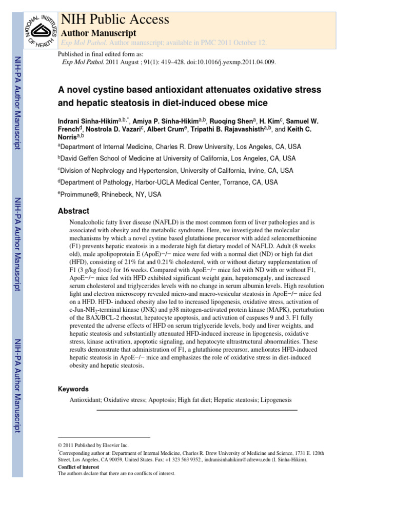 ProImmune F1 On Oxidative Stess Hepatic Steatosis | PDF | Glutathione ...