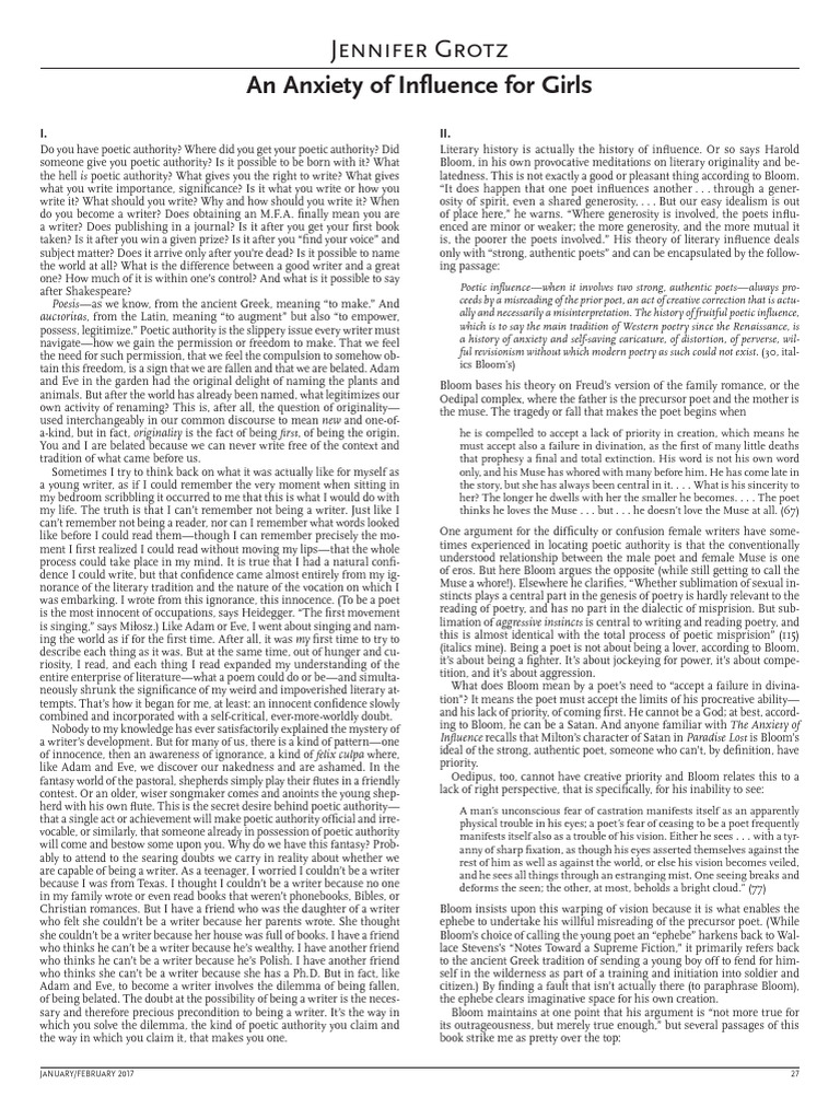 Grotz, Jennifer - Anxiety of Influence For Girls | PDF | Poetry ...