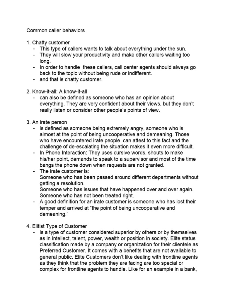Common Caller Behavior | PDF | Human Communication | Psychological Concepts