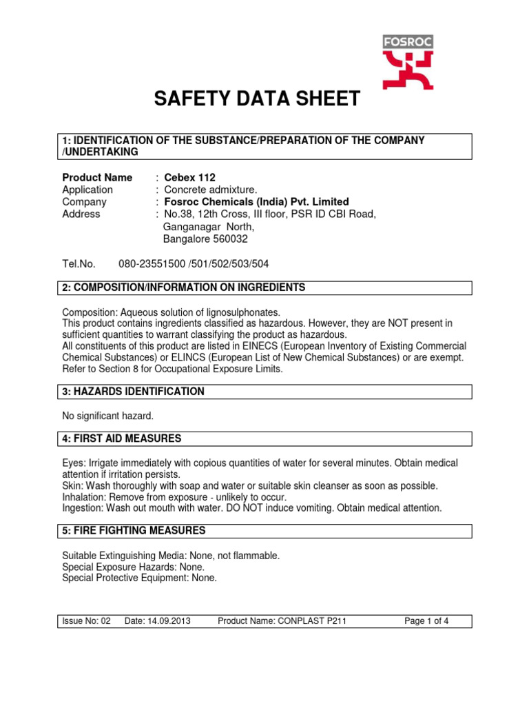 Cebex 112 Liquid Mortar Plasticizer | PDF | Toxicity | Hazards