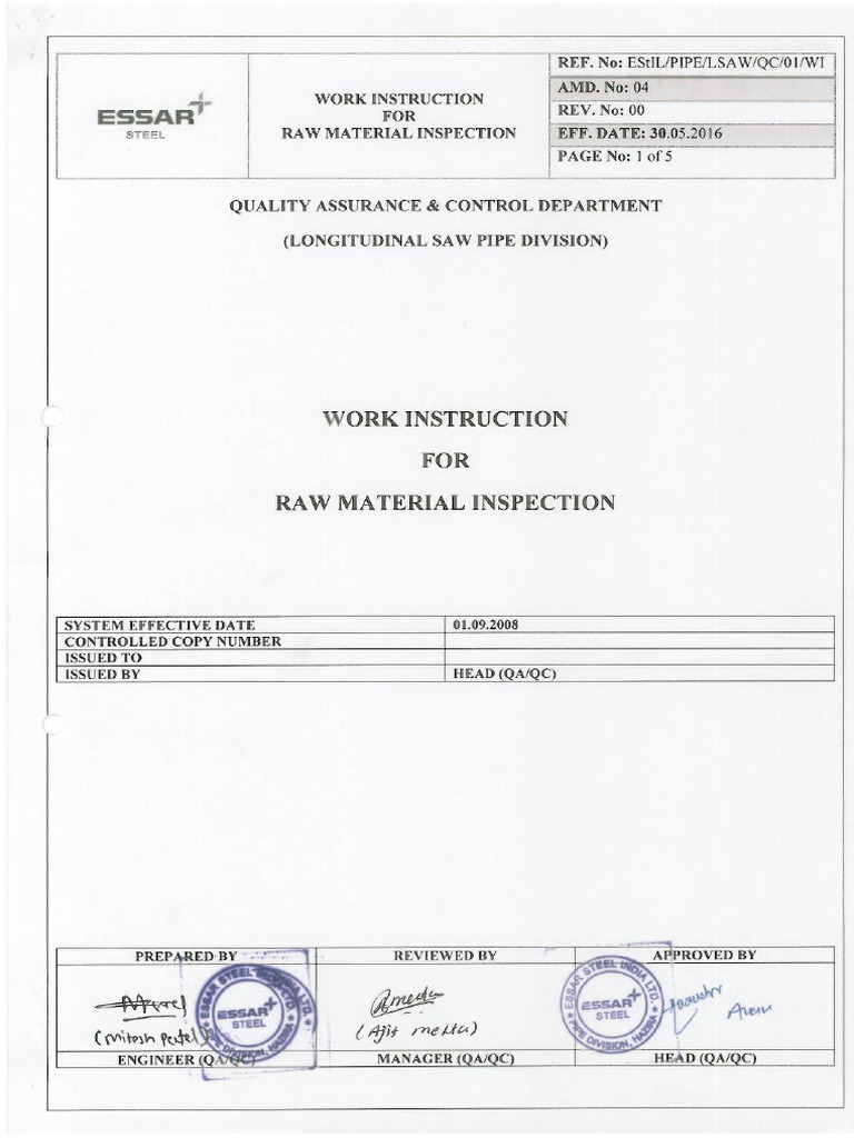 Annex 7.0 - WI Raw Material Inspection | PDF