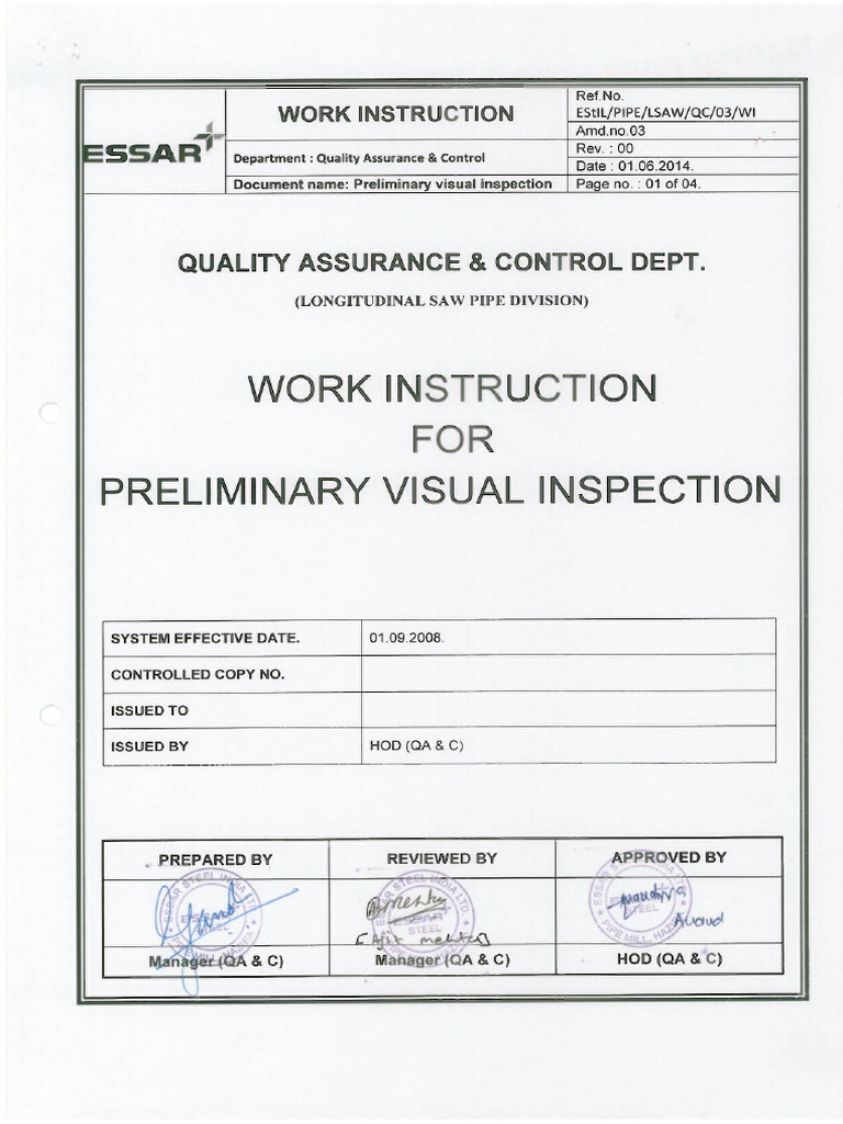 Annex 7.1 - WI Preliminary Visual Inspection | PDF