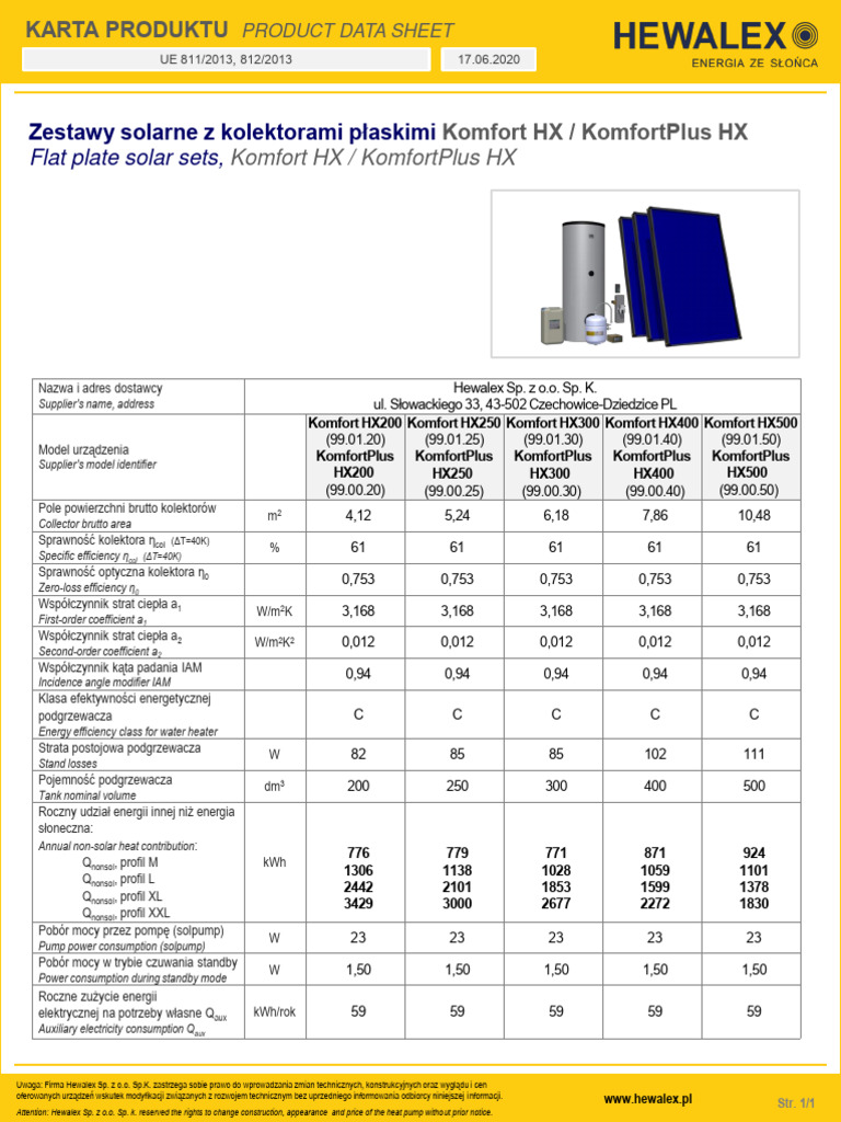 Karta Produktu Hewalex Zestawy Solarne 2020 07 | PDF