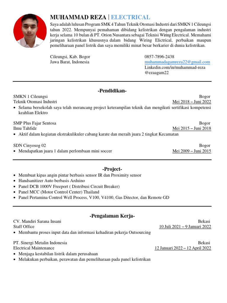 CV. Muhammad Reza 2023 | PDF