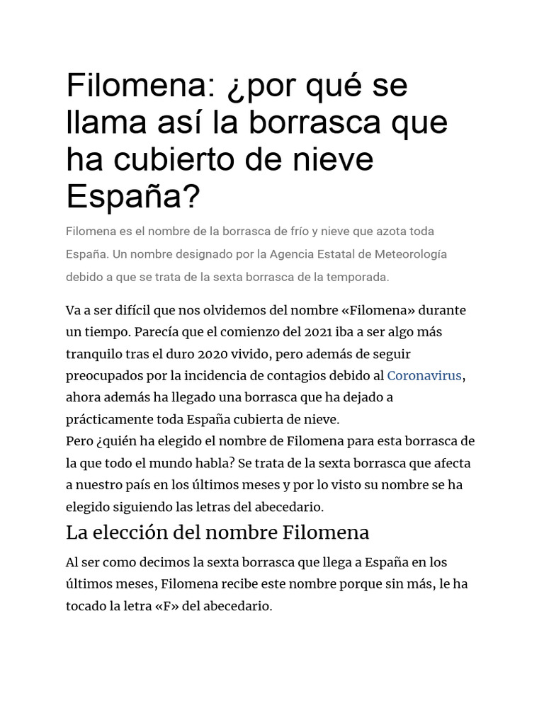 Origen del nombre Filomena en borrascas | PDF | Tormentas | Nieve