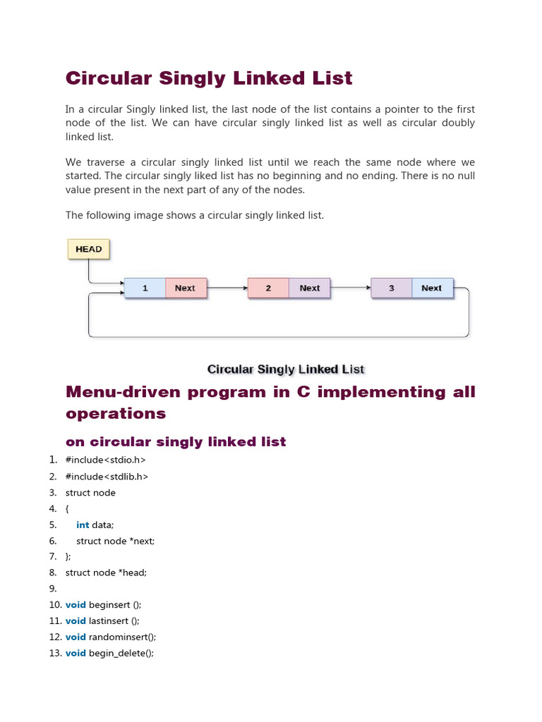 Circular Singly Linked List - L10 | PDF | Algorithms And Data ... Circular Singly Linked List - L10 | PDF | Algorithms And Data ...