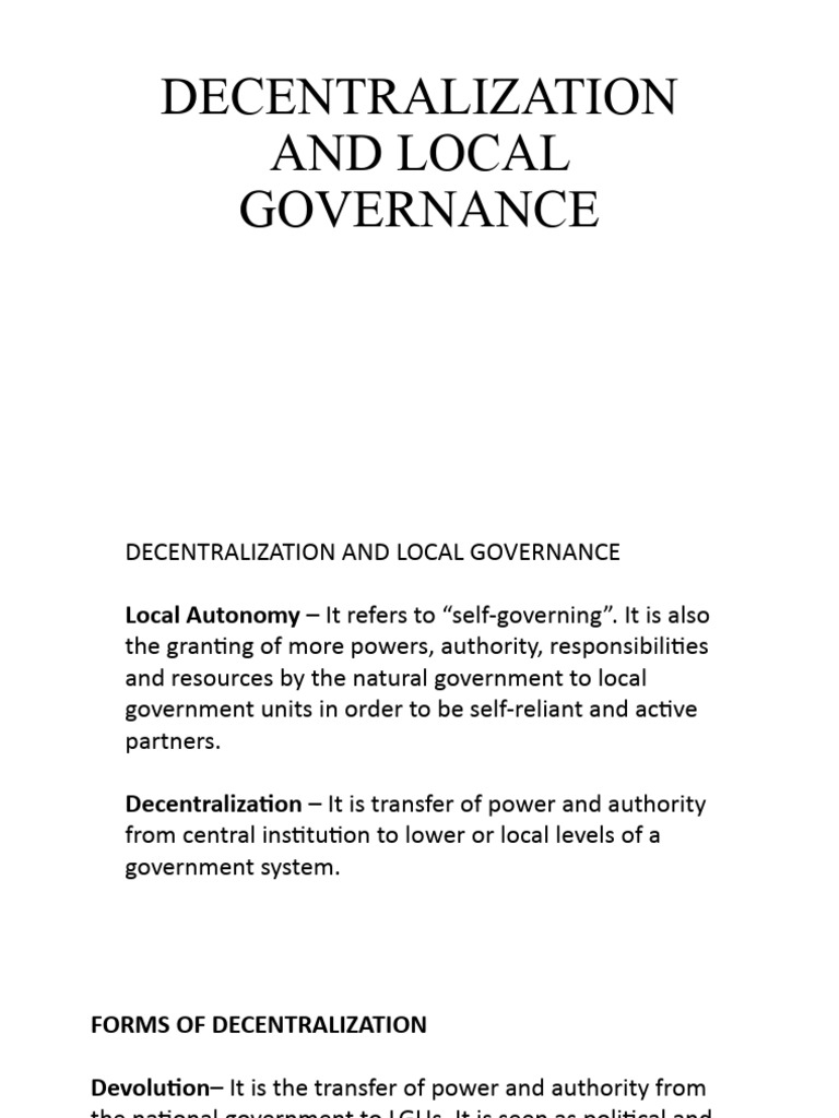 Decentralization And Local Governance Pdf Suffrage Devolution