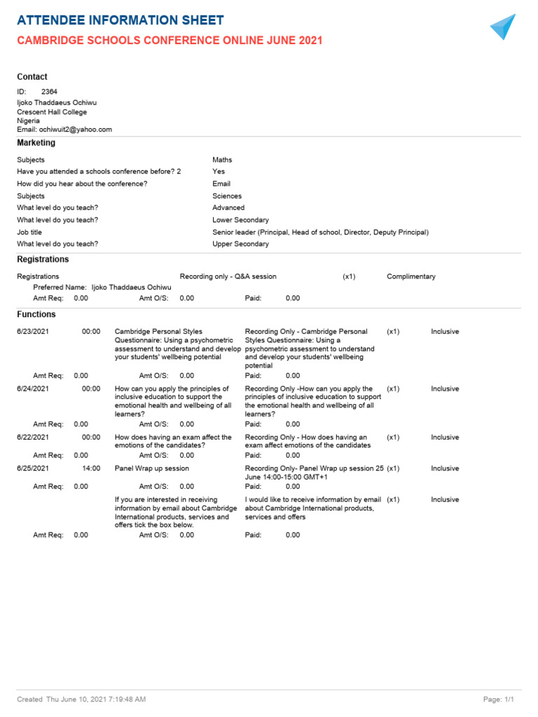 Cambridge Schools Conference Info | PDF | Psychology