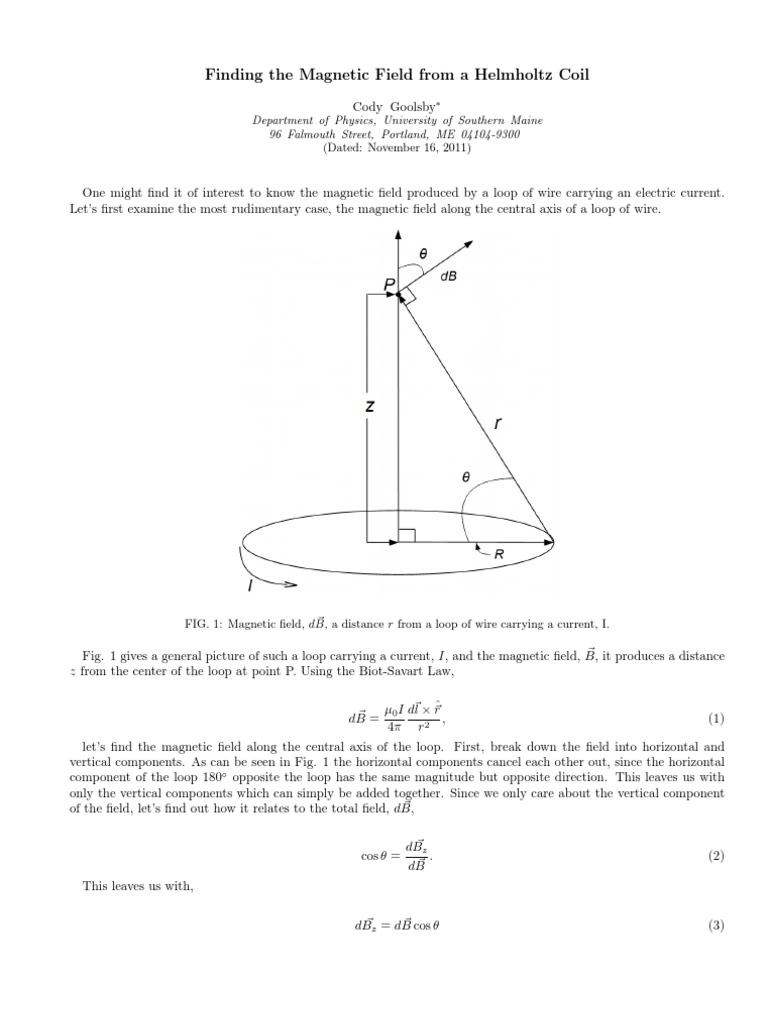 Finding the Magnetic Field from a Helmholtz Coil | Magnetic Field ...