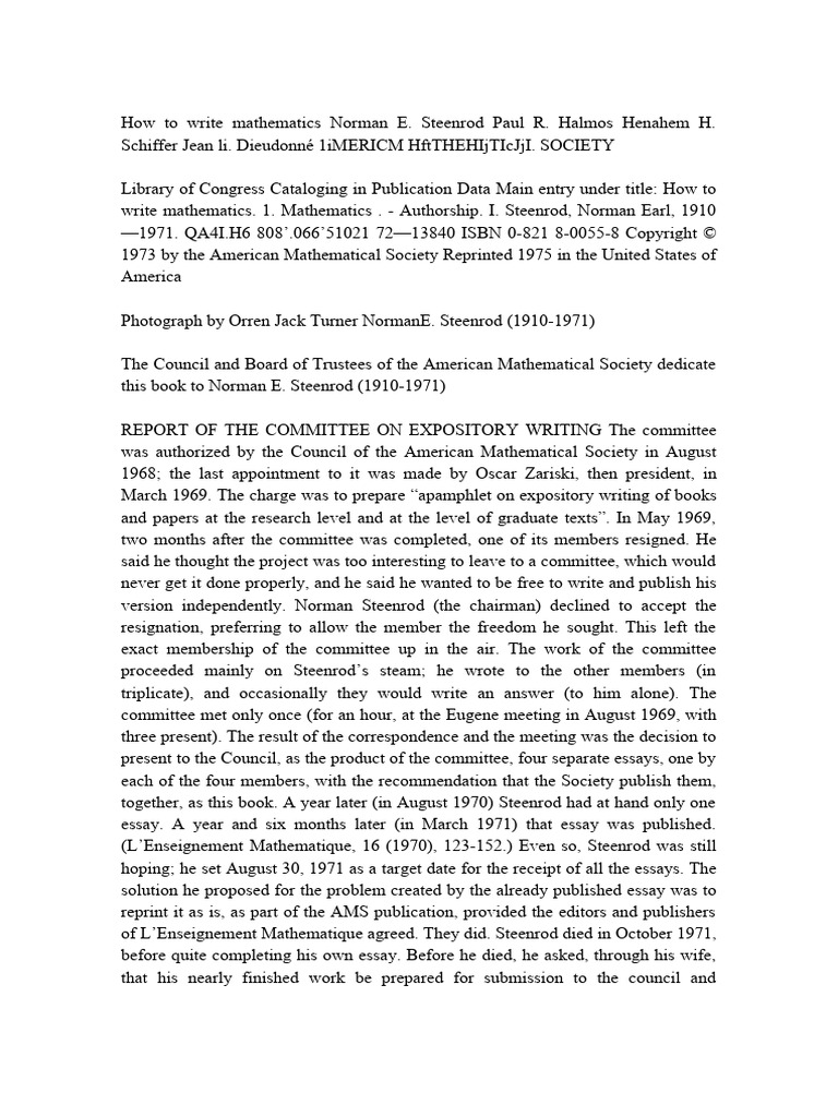 How To Write Mathematics Norman E | PDF | Knowledge | Mathematics