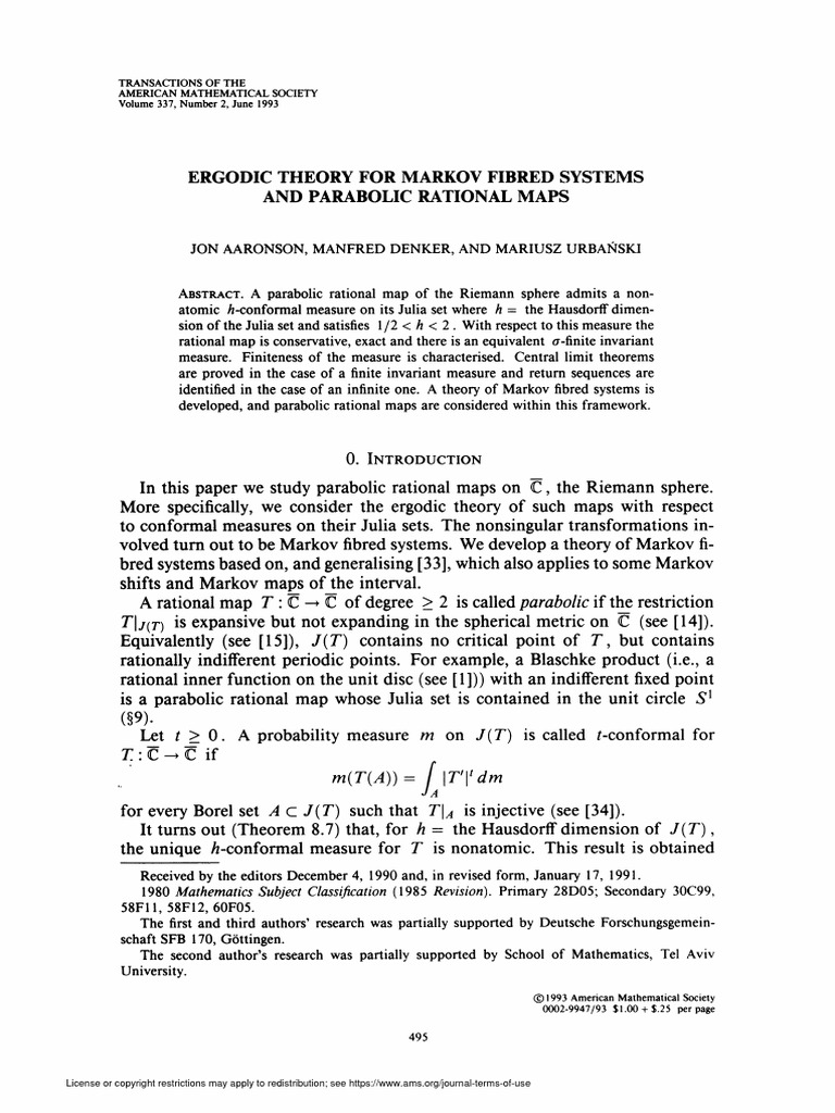 Aaronson - Denker - Urbański - Ergodic Theory For Markov Fibred Systems ...