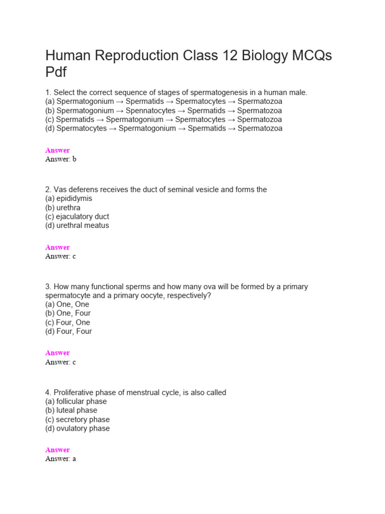 08 Human Reproduction Class 12 Biology MCQ | PDF | Menstrual Cycle ...
