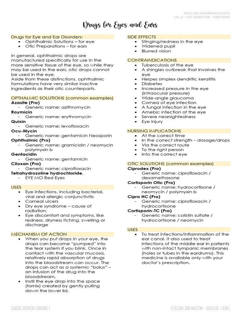 Eye and Ear Drug Overview | PDF | Ear | Clinical Medicine