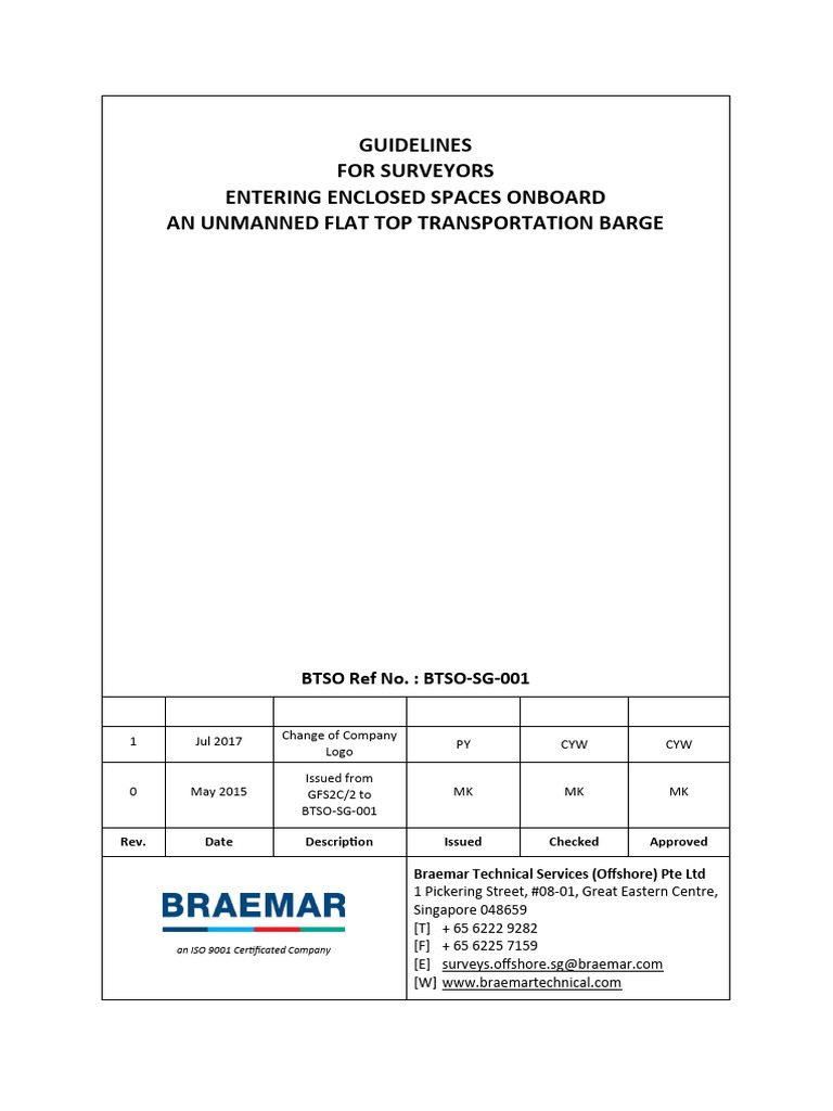 BTSO-SG-001-Enclosed Space Guidelines-Unmanned Barge | PDF | Surveying | Occupational Safety And ...