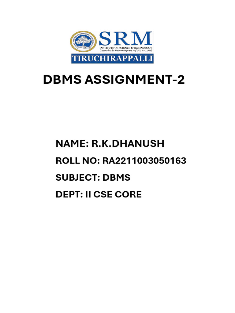 DBMS Assignment - Danush | PDF