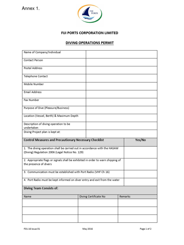 Diving Operations Permit | PDF | Business | Law