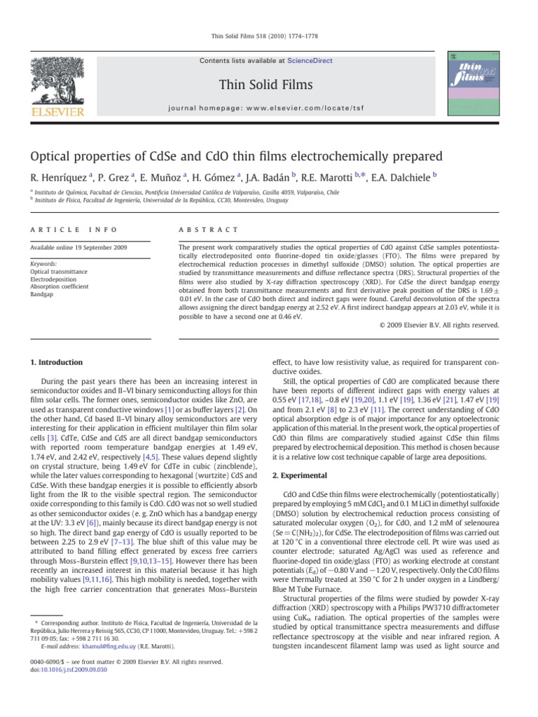 Optical_properties_of_CdSe_and_CdO_thin | PDF | Band Gap | Thin Film