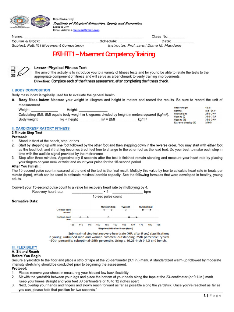 Physical Fitness Test Protocol | PDF | Heart Rate | Body Mass Index