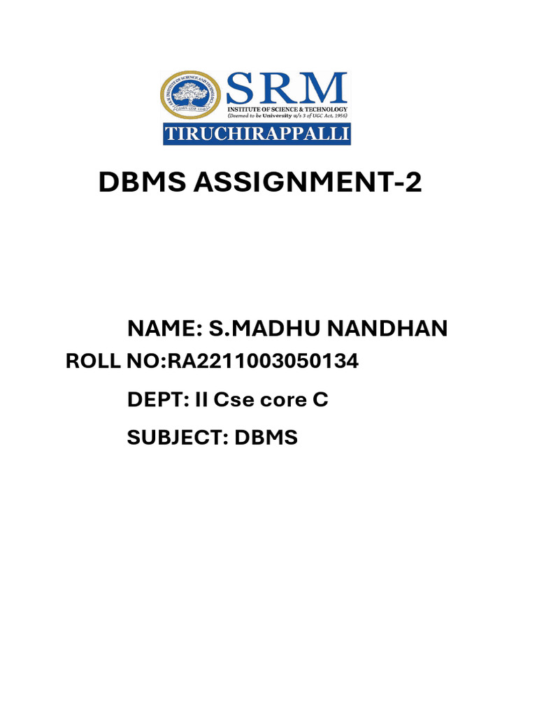 DBMS Assignment 2 by S. Madhu Nandhan | PDF