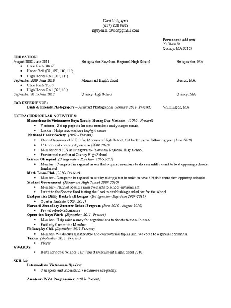 David Nguyen Resume | PDF | Career & Growth | Sports & Recreation