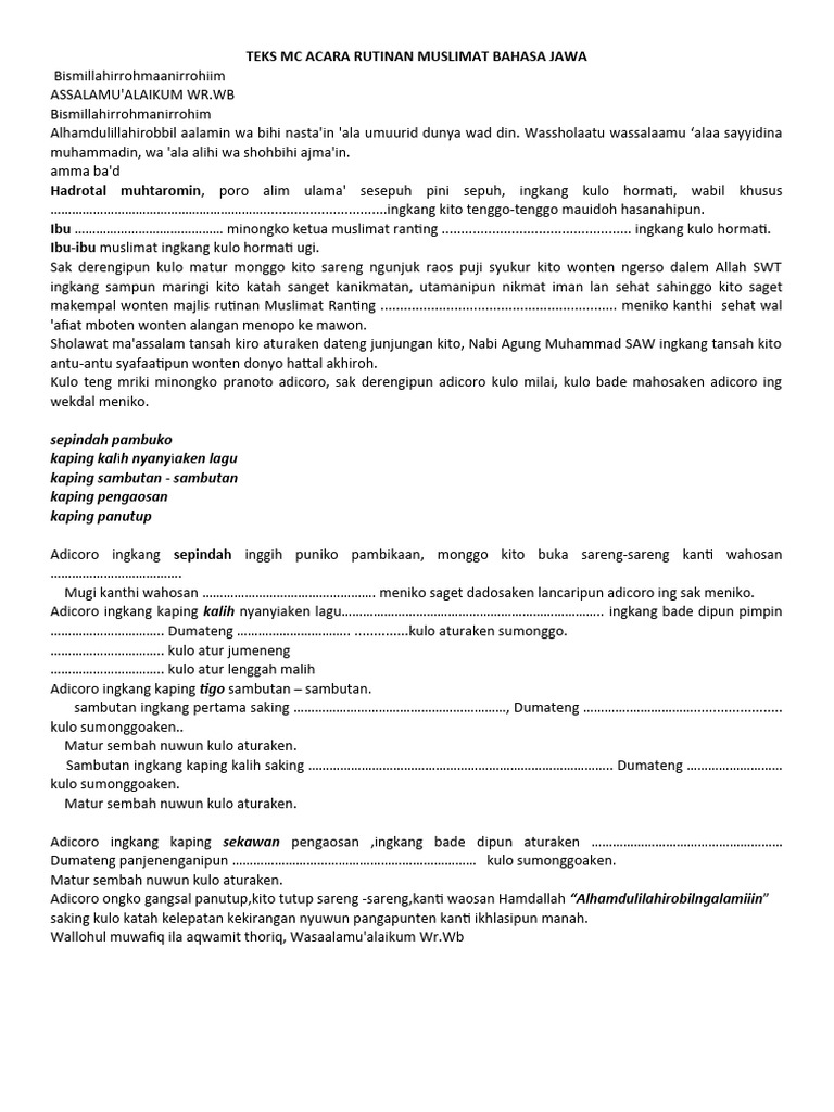 Teks MC Acara Rutinan Muslimat | PDF