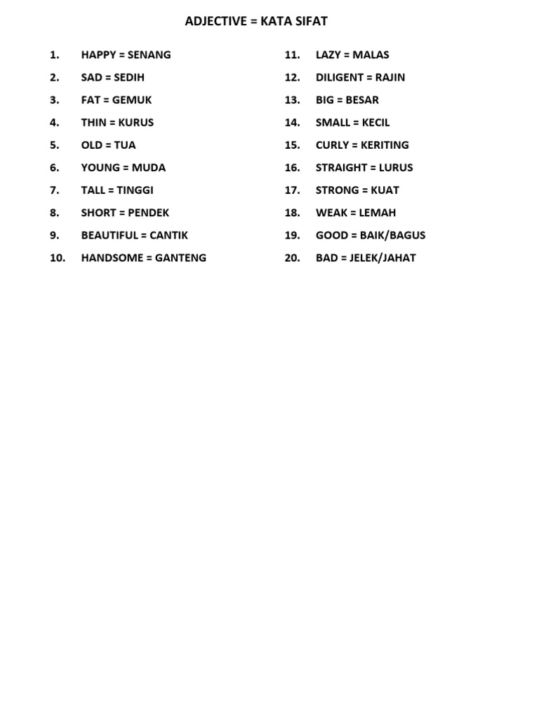 English-Indonesian Adjective List | PDF