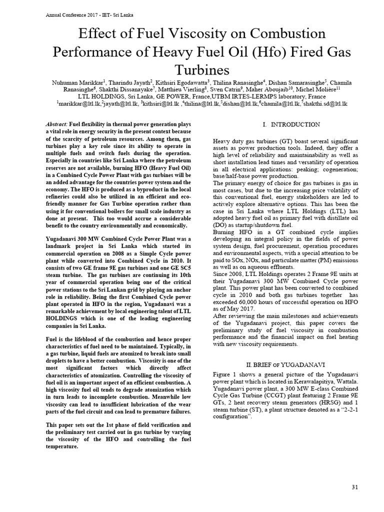 Fuel Viscosity Impact on HFO Turbines | PDF | Fuel Oil | Combustion