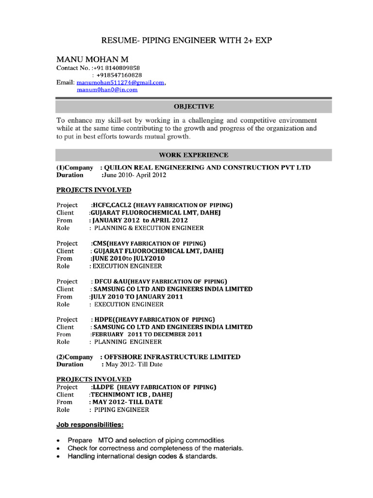 Piping Engineer Resume Sample _ TOAZ.INFO | PDF