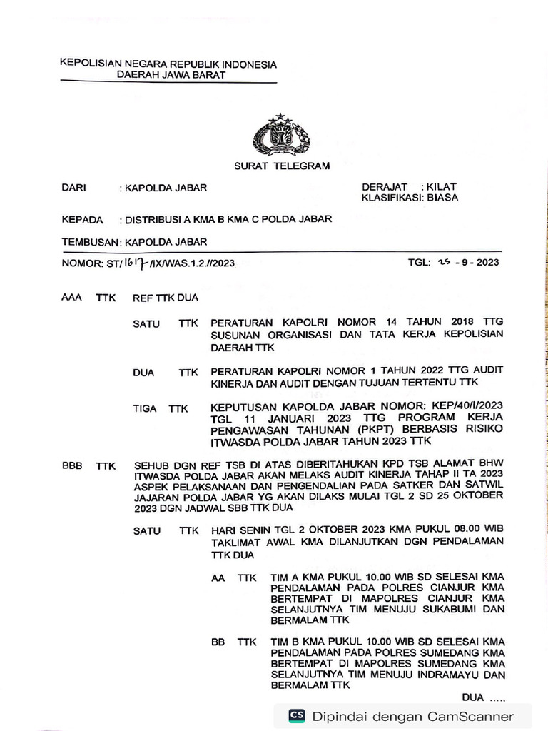 Jadwal Audit Kinerja Itwasda THP Ii Ta 2 | PDF