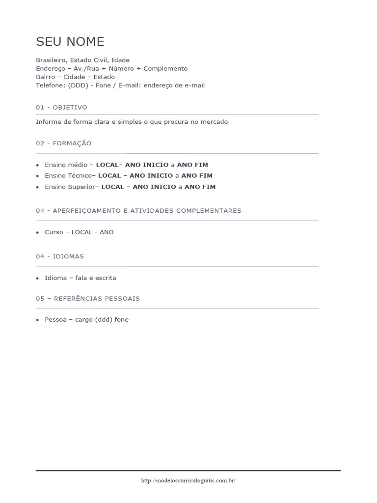 Modelo de Currículo Simples - Estágio | PDF Modelo de Currículo Simples - Estágio | PDF